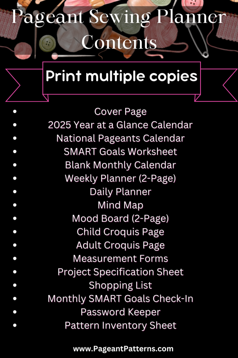 Pageant Sewing Planner - Pageant Patterns